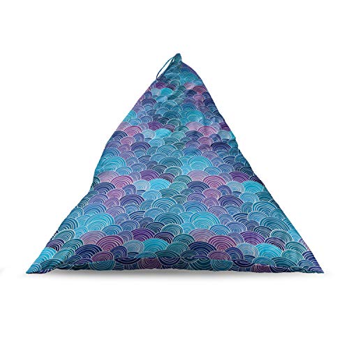 Lunarable Abstract Lounger Chair Bag, Hand Drawn Waves Half Circles in Violet Blue Tones, High Capacity Storage with Handle Container, Lounger Size, Lavender Sky Blue