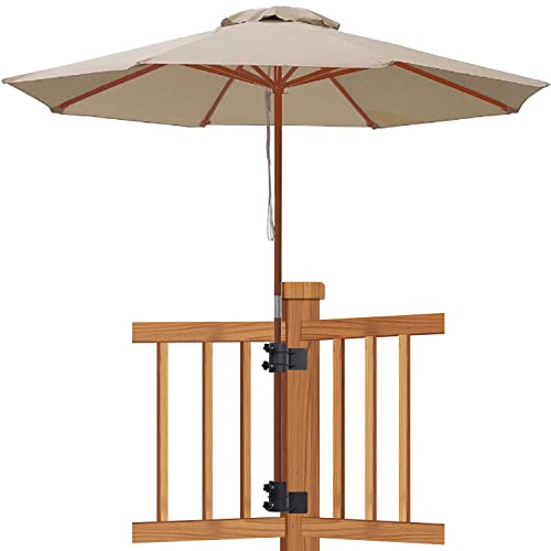 Meruzy Patio Umbrella Holder Corner Mount, Stainless Steel Outdoor Umbrella Base Umbrella Clamp Mount Bracket for Deck Railing, Mount to Deck, Balcony or Outdoor Courtyard (Fit Max OD 2 inch)
