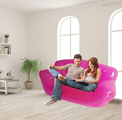 AMZHQB Inflatable Couch Chair Pink Blow Up Couch for Aldult, Luxury Double Air Sofa for Outdoor, Camping, Beach, Home, Courtyard, Lawn, Durable Waterproof