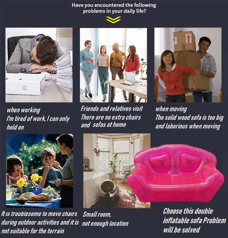 AMZHQB Inflatable Couch Chair Pink Blow Up Couch for Aldult, Luxury Double Air Sofa for Outdoor, Camping, Beach, Home, Courtyard, Lawn, Durable Waterproof
