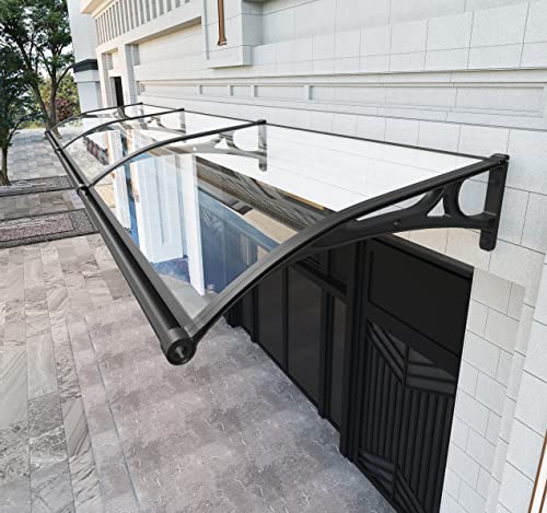 Window Awning Brown with Aluminum Black Bracket Door Canopy Cover Outdoor Front Door Patio Canopy UV Rain Snow Sunlight Protection Solid Sheet(Black 40*80inch)