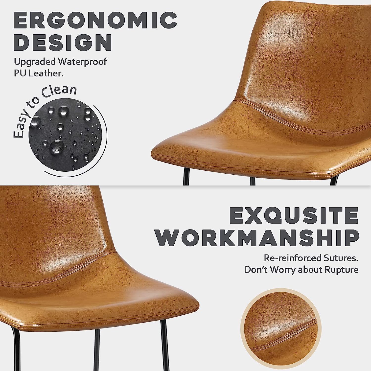 Waleaf 26 inch Bar Stools Set of 4,Counter Height Bar Stools with Back, Modern PU Leather Stools with Metal Leg and Footrest (Whisky, 4 Pcs 26" Counter Height Barstools)