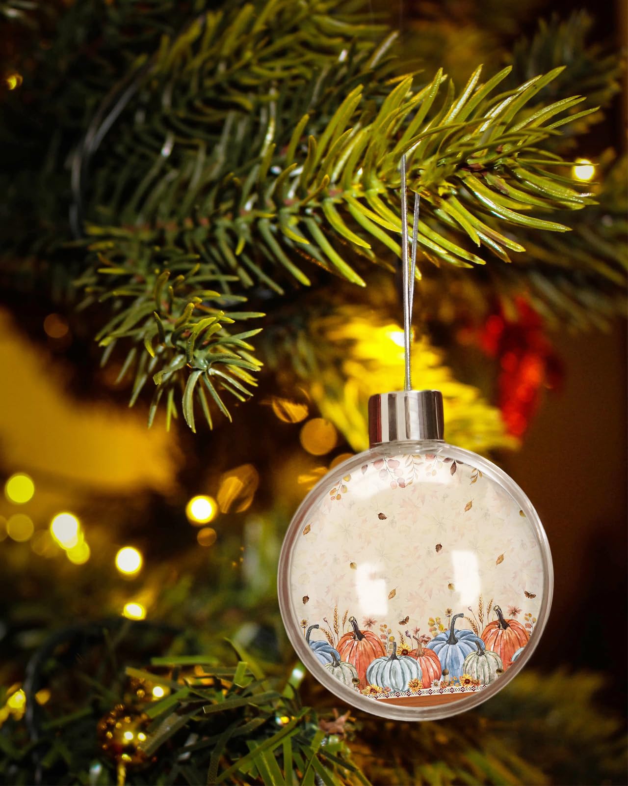 Christmas Tree Decorations Ball Ornaments, Thanksgiving Fall Christmas Ornaments 2022 Shatterproof, Western Pumpkin Teal Blue Orange Maple Leaf Christmas Balls Ornament Hanging for Xmas Party 3.5"