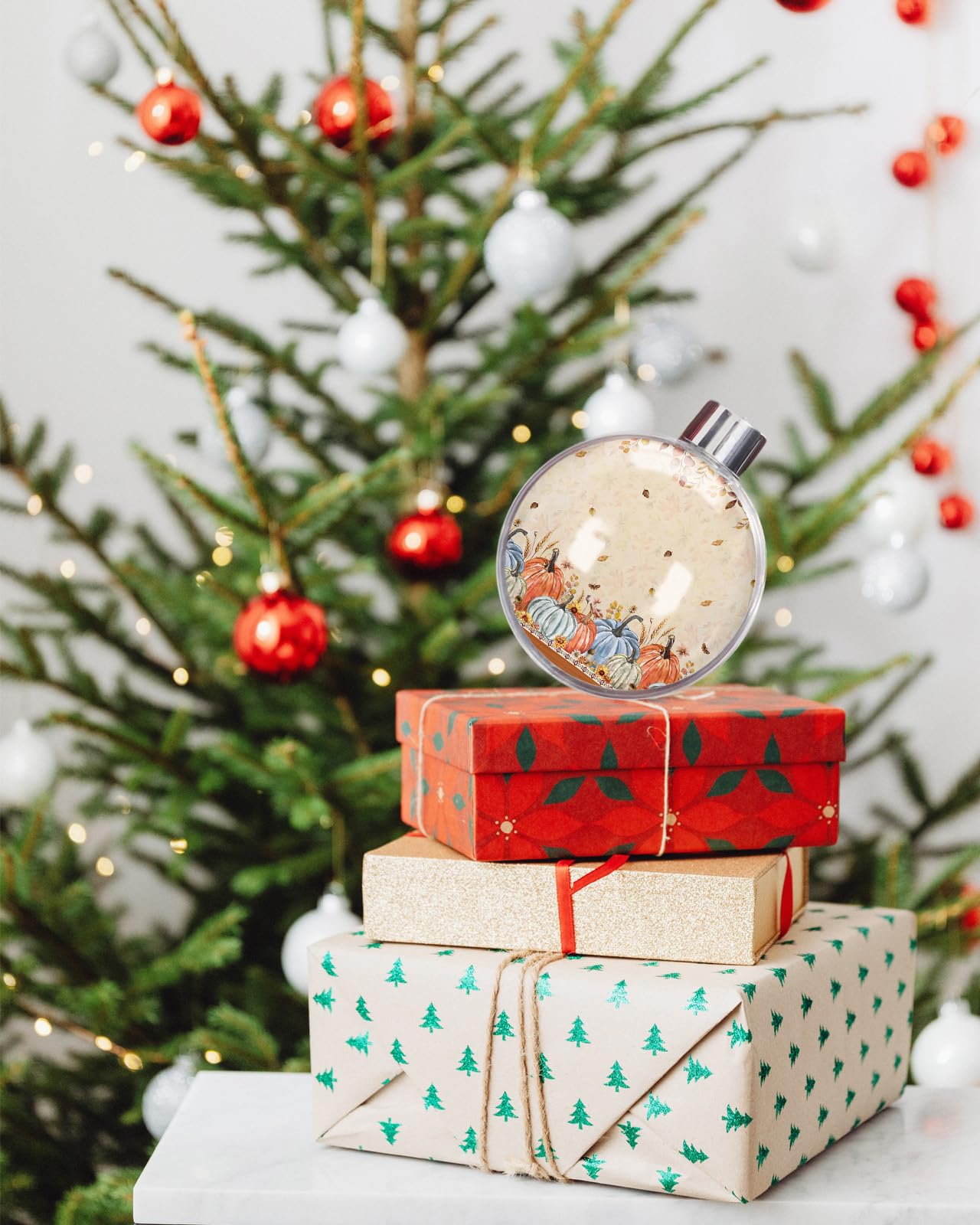 Christmas Tree Decorations Ball Ornaments, Thanksgiving Fall Christmas Ornaments 2022 Shatterproof, Western Pumpkin Teal Blue Orange Maple Leaf Christmas Balls Ornament Hanging for Xmas Party 3.5"