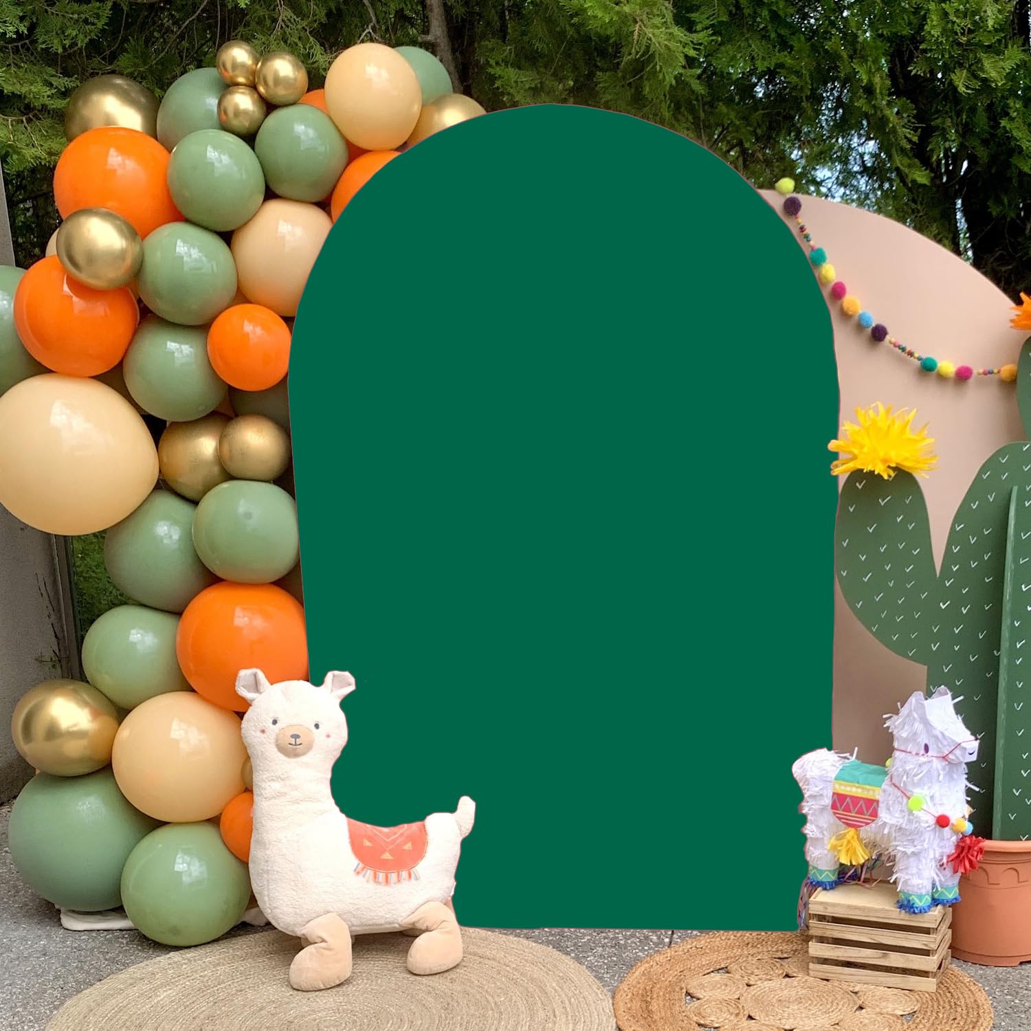 FOTSHARER Wedding Arch Cover 6FT Emerald Green Arch Cover Bakcdrop Fabric Chiara Arch Backdrop Cover for Balloon Party Arch Covers Stretchy Backdrop Round Top Arch Stand Cover for Birthday Decorations
