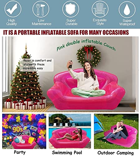 AMZHQB Inflatable Couch Chair Pink Blow Up Couch for Aldult, Luxury Double Air Sofa for Outdoor, Camping, Beach, Home, Courtyard, Lawn, Durable Waterproof