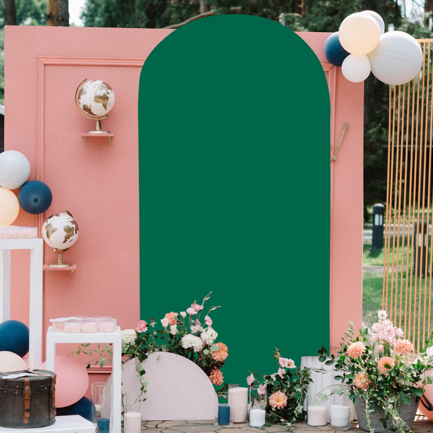 FOTSHARER Wedding Arch Cover 6FT Emerald Green Arch Cover Bakcdrop Fabric Chiara Arch Backdrop Cover for Balloon Party Arch Covers Stretchy Backdrop Round Top Arch Stand Cover for Birthday Decorations