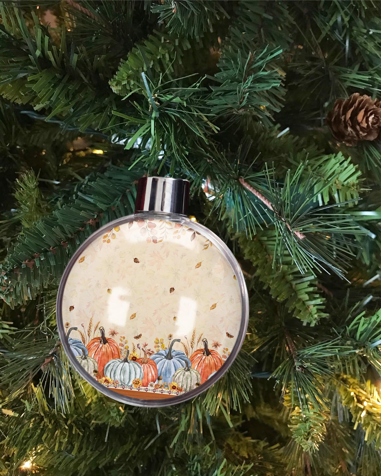 Christmas Tree Decorations Ball Ornaments, Thanksgiving Fall Christmas Ornaments 2022 Shatterproof, Western Pumpkin Teal Blue Orange Maple Leaf Christmas Balls Ornament Hanging for Xmas Party 3.5"