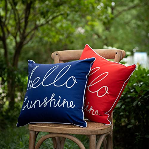 YIcabinet Set of 2 Decorative Outdoor Waterproof Pillow Covers,Square Garden Cushion,Hello Sunshine Print Pillowcase for Patio Tent Couch 18x18 Inch,Blue