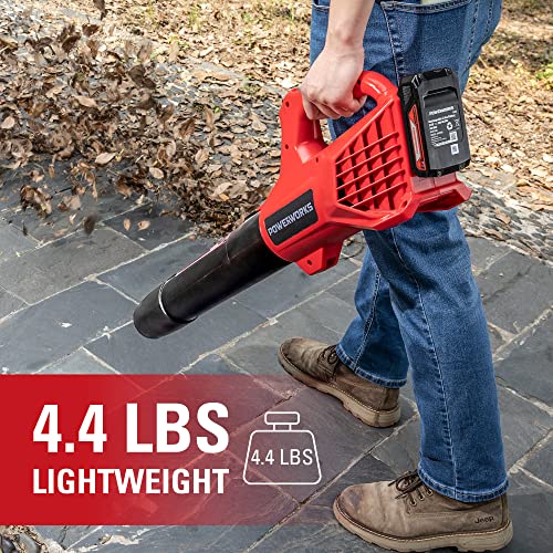 POWERWORKS XB 20V Cordless Leaf Blower with 2Ah Battery and Charger,310 CFM / 85 MPH & 2-Speed Mode, Battery Powered Leaf Blowers for Lawn Care