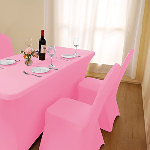 Asnomy 6Ft Pink Table Cloths for Parties Spandex Party Fitted Table Covers for 6 Foot Tables Rectangle Tables Cloths in Bulk for Wedding(Pink)
