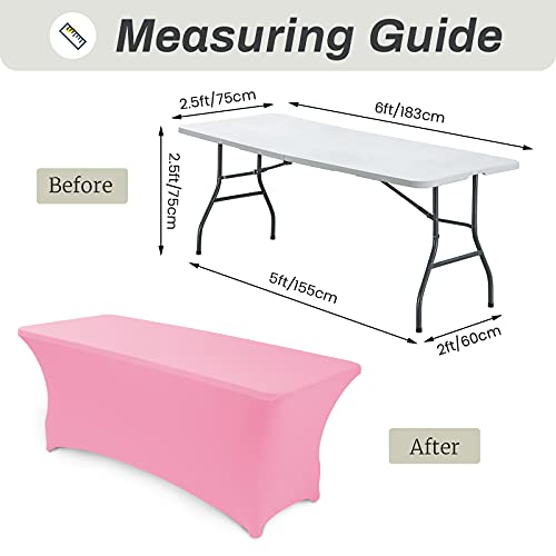 Asnomy 6Ft Pink Table Cloths for Parties Spandex Party Fitted Table Covers for 6 Foot Tables Rectangle Tables Cloths in Bulk for Wedding(Pink)