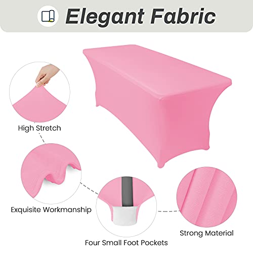 Asnomy 6Ft Pink Table Cloths for Parties Spandex Party Fitted Table Covers for 6 Foot Tables Rectangle Tables Cloths in Bulk for Wedding(Pink)