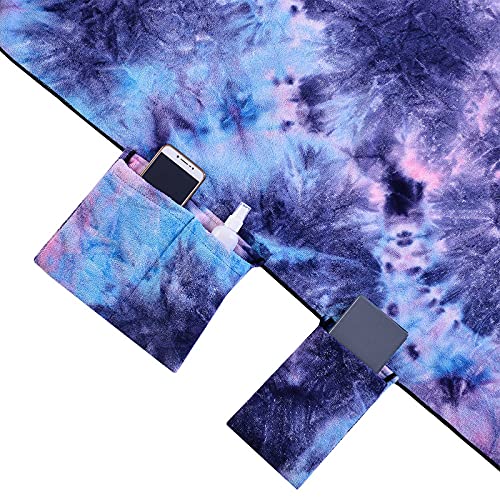 Beach Chair Cover with Side Pockets Pool Towel Chaise Lounge Cover Microfiber Tie Dye Beach Towel for Holidays, Sunbathing (Purple)