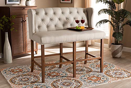 Baxton Studio Alira Beige Upholstered Walnut Finished Bar Stool Bench