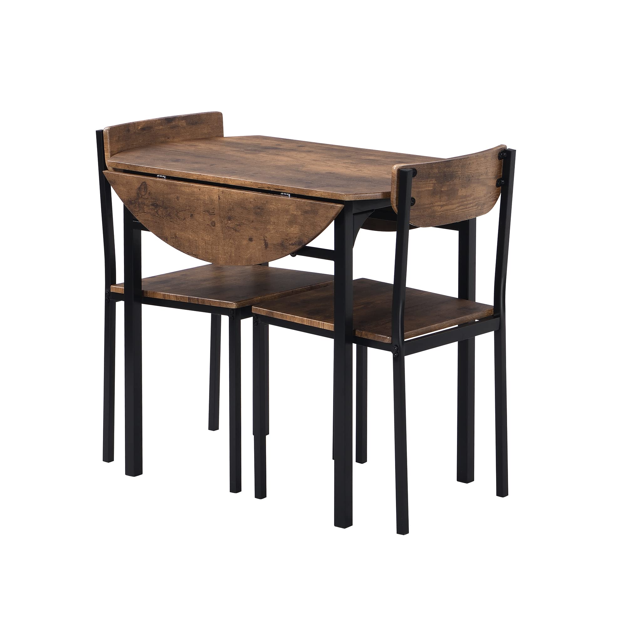 3 Piece Kitchen and Dining Furniture Set with Drop Leaf Table and 2 Chairs,Modern Round Dining Table,Suitable for Small Restaurants (Rustic Brown#)