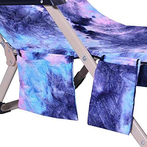 Beach Chair Cover with Side Pockets Pool Towel Chaise Lounge Cover Microfiber Tie Dye Beach Towel for Holidays, Sunbathing (Purple)