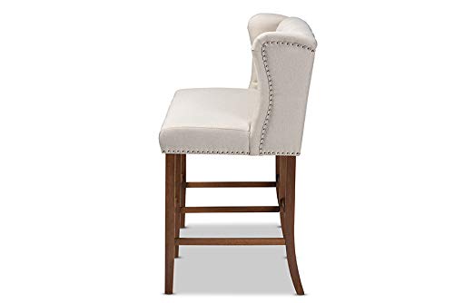 Baxton Studio Alira Beige Upholstered Walnut Finished Bar Stool Bench