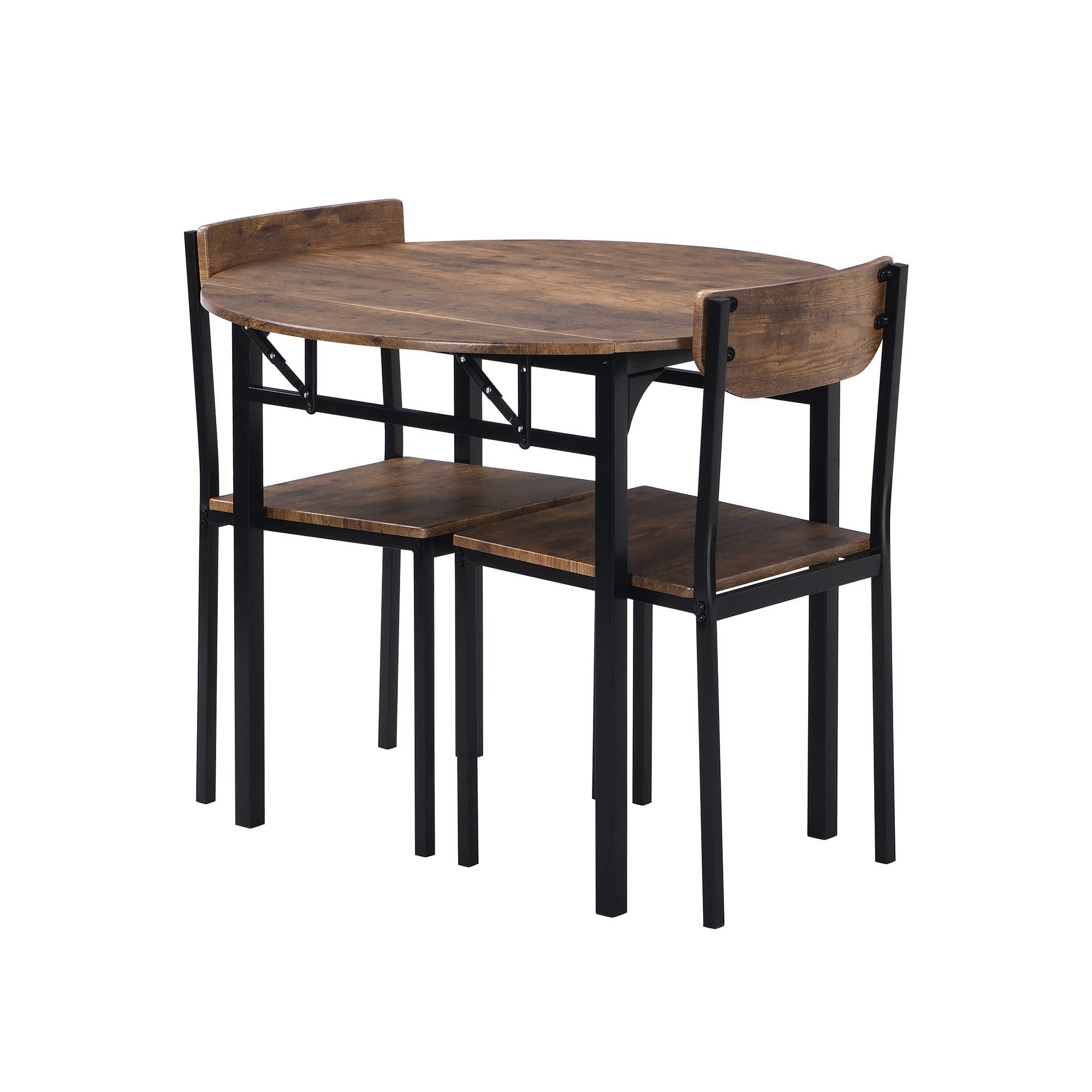 3 Piece Kitchen and Dining Furniture Set with Drop Leaf Table and 2 Chairs,Modern Round Dining Table,Suitable for Small Restaurants (Rustic Brown#)