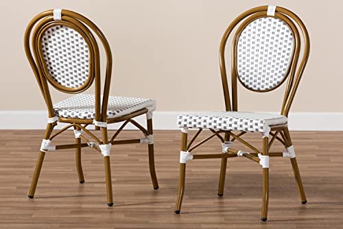 Baxton Studio Gauthier Classic French Indoor and Outdoor Grey and White Bamboo Style Stackable Bistro Dining Chair Set of 2