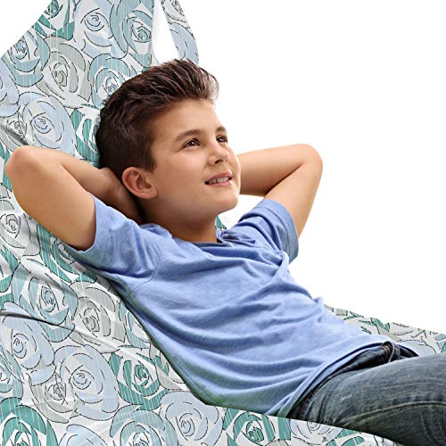Ambesonne Vintage Lounger Chair Bag, Floral Theme Pale Roses Cuts by Stripes Blooming Flowers, High Capacity Storage with Handle Container, Lounger Size, Pale Blue Pale Teal