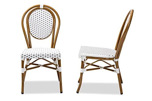 Baxton Studio Gauthier Classic French Indoor and Outdoor Grey and White Bamboo Style Stackable Bistro Dining Chair Set of 2