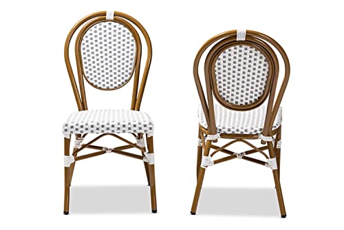 Baxton Studio Gauthier Classic French Indoor and Outdoor Grey and White Bamboo Style Stackable Bistro Dining Chair Set of 2