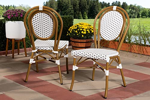 Baxton Studio Gauthier Classic French Indoor and Outdoor Grey and White Bamboo Style Stackable Bistro Dining Chair Set of 2
