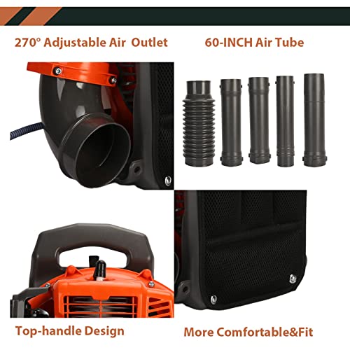 YOZUMD 1 Set Leaf Blower,Backpack Style 52 Cubic Centimeter Electric Leaf Blower,Adjustable Tube Gas Powered Dust Powerful Blower Lawn Yard Garden Supplies Orange