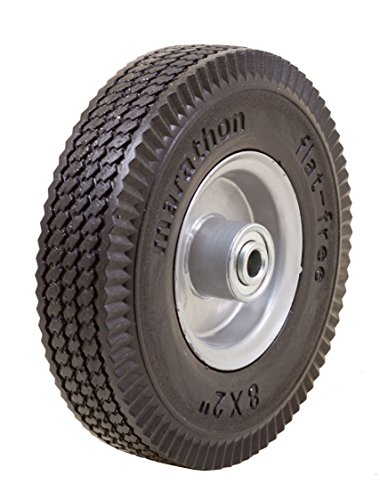 Marathon 8x2" Flat Free, Hand Truck / All Purpose Utility Tire on Wheel, 2.375" Centered Hub, 1/2" Bearings