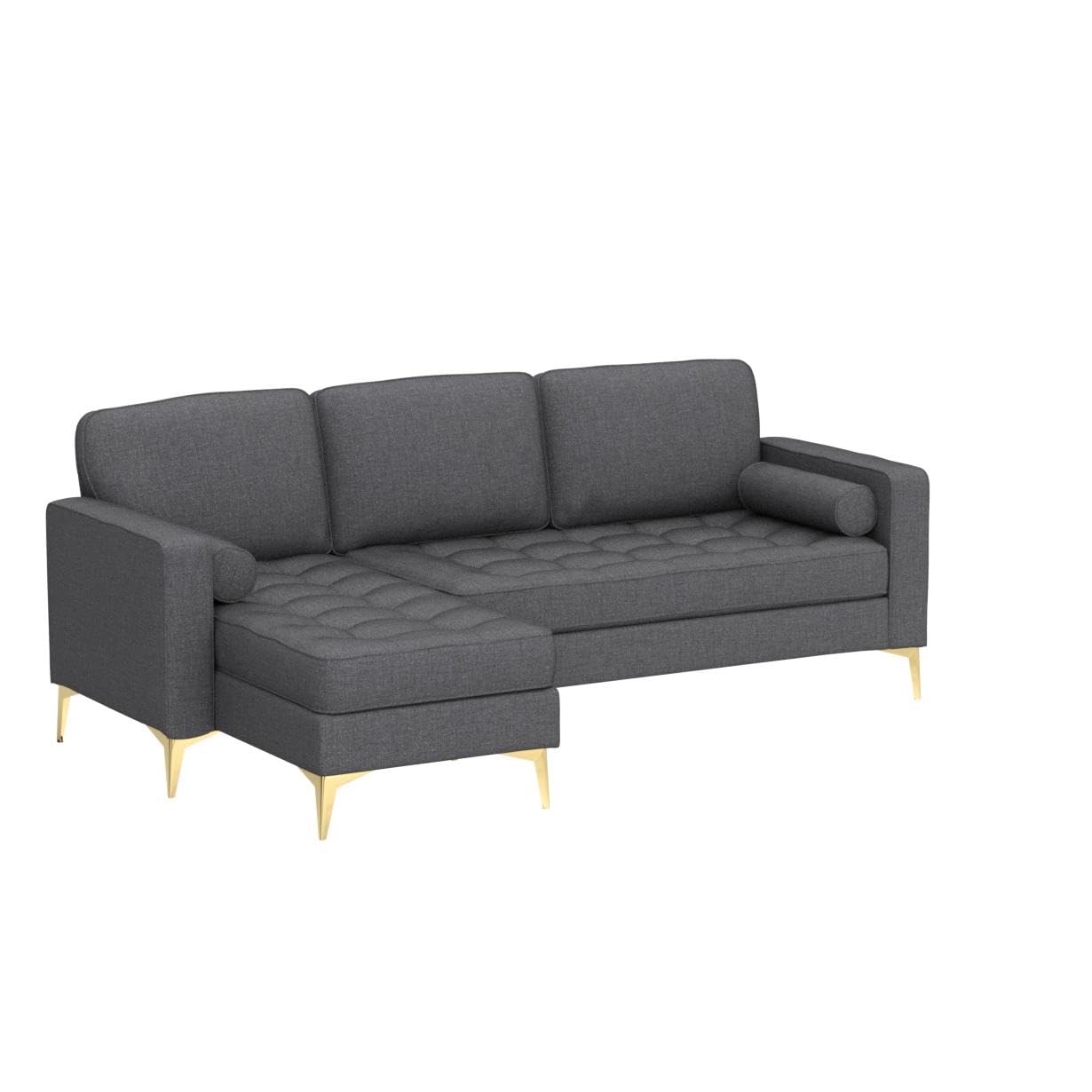 Karl home L-Shape Sectional Sofa Linen Fabric Sofa Couch Living Room Futon Couch with Reversible Chaise, Lattice Decored Seat Cushion, Dark Gray