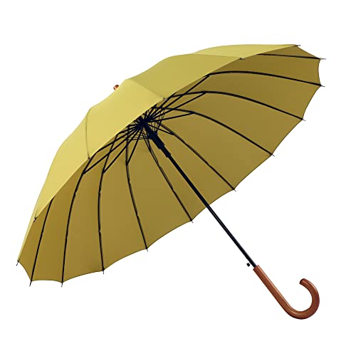 SoulRain 16 Ribs 48" Stick Umbrella Auto Open Solid Color Fashionable and Simple,Arc Classic Wood Handle,Windproof Unbreakable Stick Rain Umbrella (Matcha Green)