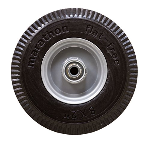 Marathon 8x2" Flat Free, Hand Truck / All Purpose Utility Tire on Wheel, 2.375" Centered Hub, 1/2" Bearings