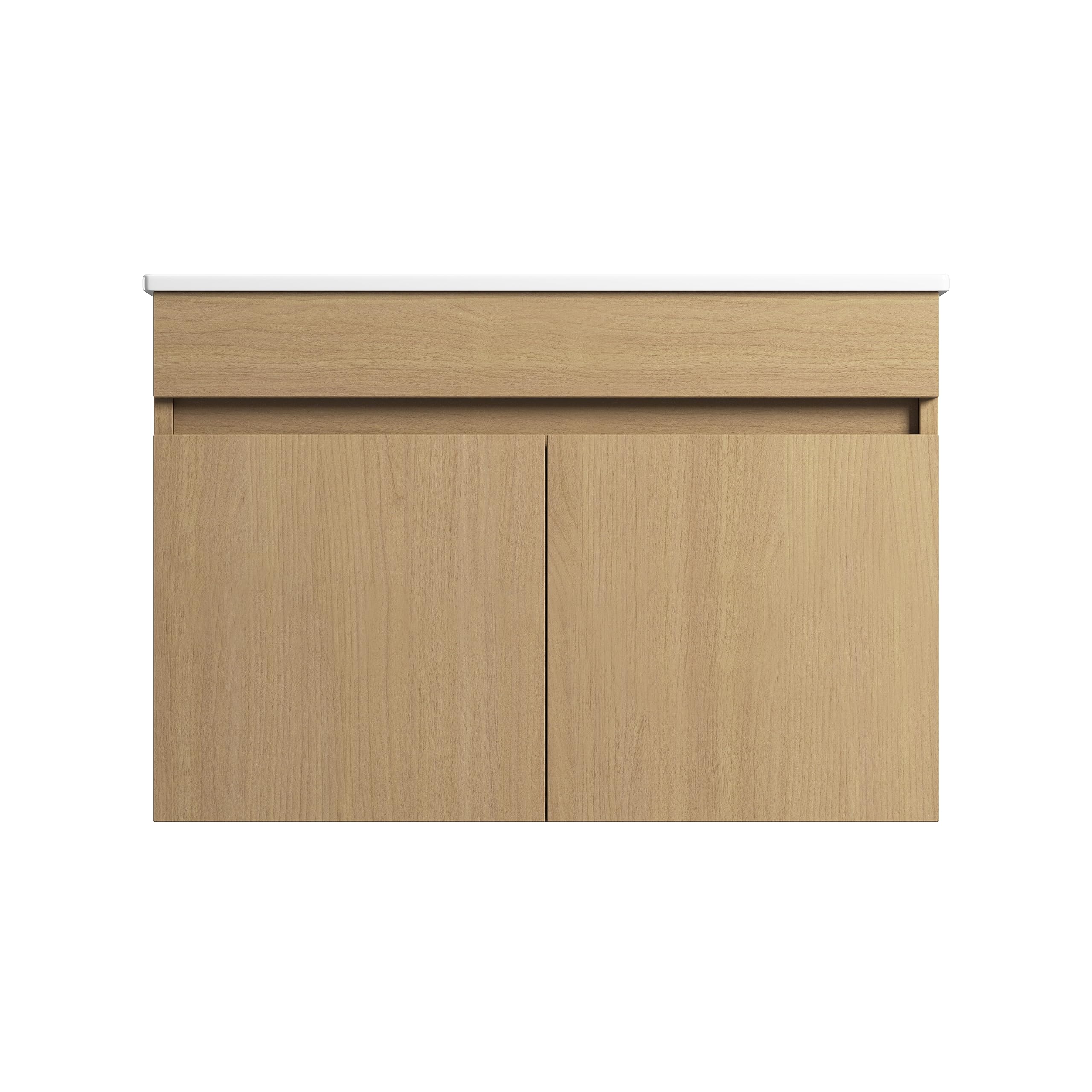 SSLine Modern 30" Floating Bathroom Vanity with Sink Wall Mounted Bathroom Vanity with Top Basin & Storage Cabinet Wood Hanging Vanity w/Ceramic Sink for Small Bath Powder Room (Light Oak)