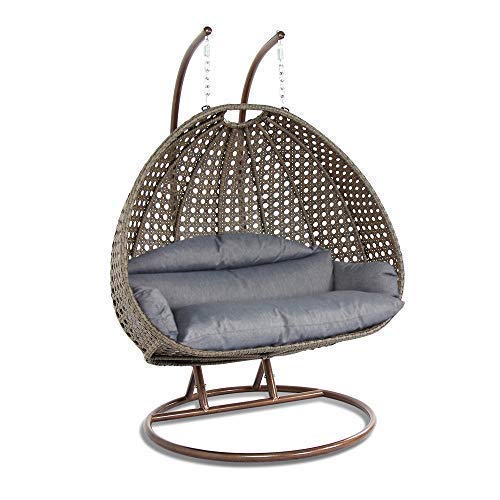 Island Gale® Luxury 2 Person Wicker Swing Chair ((2 Person) X-Large-Plus, Latte Rattan/Charcoal Cushion) Hanging Frame Color Black/Bronze Pending Availability.