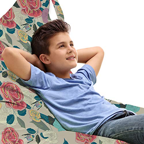 Ambesonne Flowers Lounger Chair Bag, Colorful Grown Roses and Leaves Floral Design, High Capacity Storage with Handle Container, Lounger Size, Pale Taupe Pale Rust