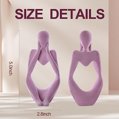 Ksgolif Home Decor Thinker Statue - 3pcs Modern Abstract Art Sculpture Bookshelf Decor Pink Velvet Collectible Figurines Decorations for Living Room Office Women's Day Gift (Pink)