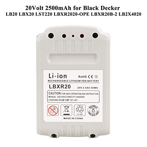 CELL9102 20V Lithium Battery Charger for Black and Decker 20V LCS1620 Charger and Battery LBXR20 BXR20-OPE LBXR2020 LBXR20, Capacity Output 2.5Ah