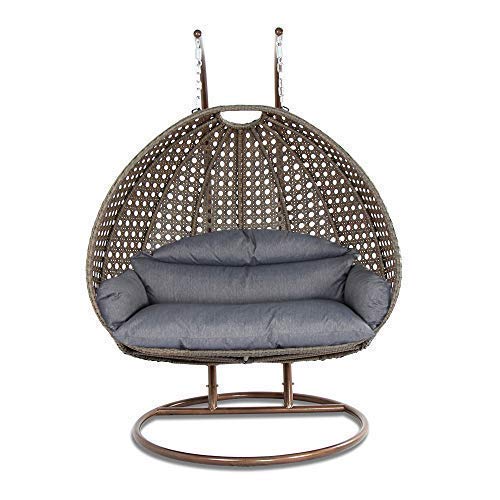 Island GaleĀ® Luxury 2 Person Wicker Swing Chair ((2 Person) X-Large-Plus, Latte Rattan/Charcoal Cushion) Hanging Frame Color Black/Bronze Pending Availability.