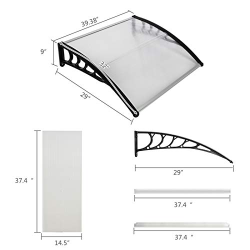 Window Awning Door Canopy, Modern Polycarbonate Front Door Canopy, Patio Awning Canopy Window Door Cover for Rain Snow Sunlight Protection Hollow Sheet