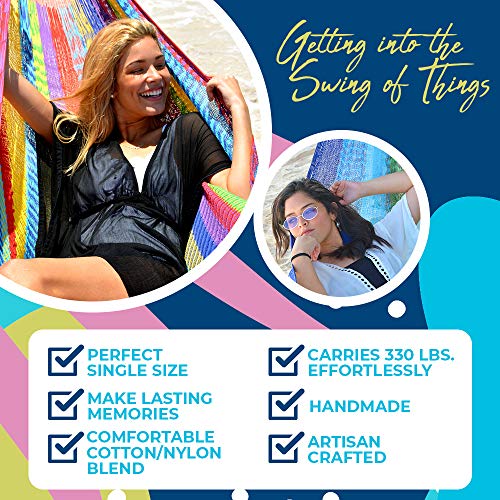 Handmade Hammocks - Handmade Yucatan Hammock - Artisan Crafted in Central America - Fits Most 12 Ft. - 13 Ft. Stands - Carries Up to 330 Lbs. - Single Size
