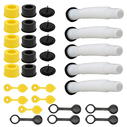 Nakkaa 5Pcs Universal Gas Can Spout Replacement Improved Design Flexible Pour Nozzle Kit with Gasket Stopper Vent Cap Screw Caps Compatible for Gott Rubberma Scepter Old Style Water Gas Container