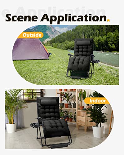 Ezcheer Zero Gravity Chair with Foot Rest Cushion, Support 350 lbs Patio Recliner Chair, Folding Camping Lawn Lounge Chair with Cup Holder and Head Rest (Black)