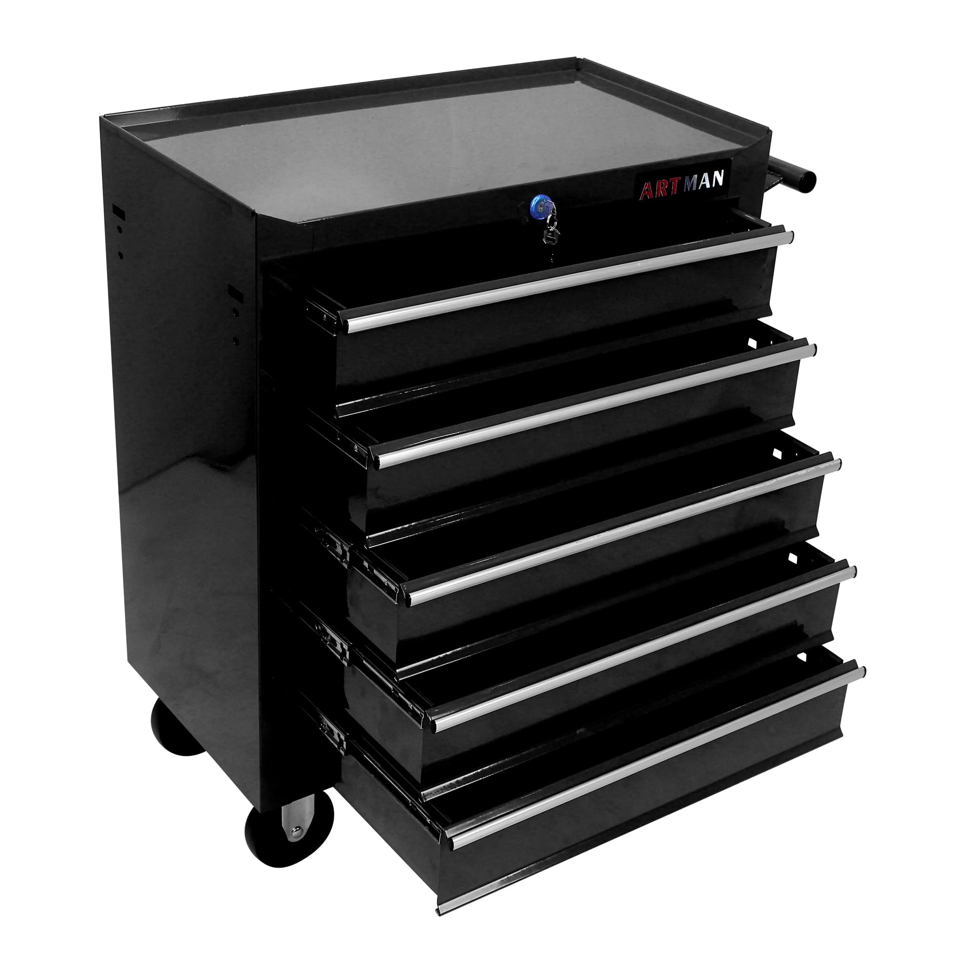 5-Drawer Workshop Tool Chest with Wheels and Lockable Drawers, Heavy Duty 220 LBS Capacity Rolling Tool Cart, Cold Rolled Steel Storage Organizer Tool Box for Warehouse, Garage, Repair Shop - BLACK