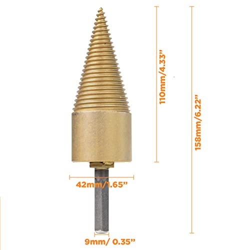 Jerax tools 42mm Kindling Cracker, Wood Splitting Drill Bit, Cone Firewood Splitter with Hex Shank for Family Outdoor Camping, Stove, Farm (42mm)
