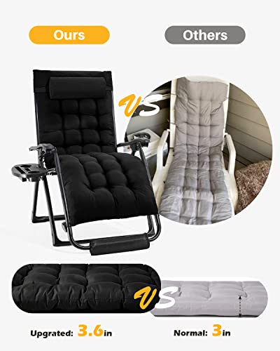 Ezcheer Zero Gravity Chair with Foot Rest Cushion, Support 350 lbs Patio Recliner Chair, Folding Camping Lawn Lounge Chair with Cup Holder and Head Rest (Black)