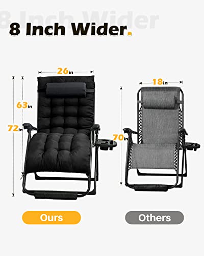 Ezcheer Zero Gravity Chair with Foot Rest Cushion, Support 350 lbs Patio Recliner Chair, Folding Camping Lawn Lounge Chair with Cup Holder and Head Rest (Black)