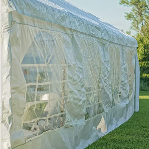 Shade Tree 30 x 20 Foot Heavy Duty Party, Event, Wedding, Carport, Canopy Shelter Tent with Windowed Sidewalls and Zippered Doorway End Walls, White