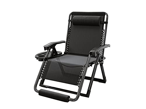 Ezcheer Zero Gravity Chair with Foot Rest Cushion, Support 350 lbs Patio Recliner Chair, Folding Camping Lawn Lounge Chair with Cup Holder and Head Rest (Black)