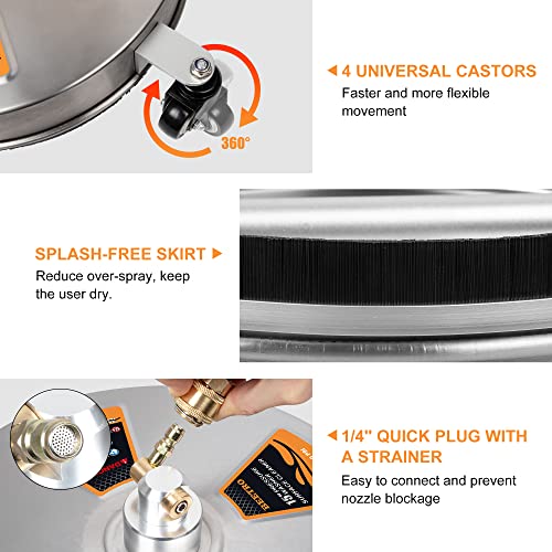 BEETRO 15'' Pressure Washer Surface Cleaner Attachment with 4 Wheels, Stainless Steel Housing and 2 Spray Wands,Power Washer Accessory for Cleaning Driveway, Sidewalk, Patio,Max. 4000 PSI